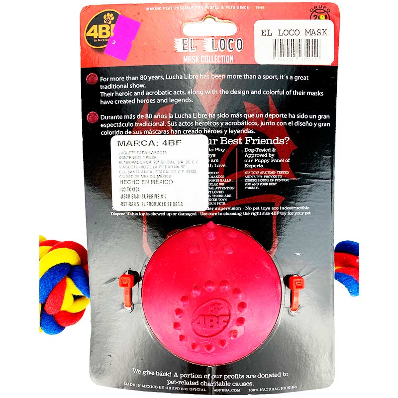 4BF - Pelota con Cuerda Loco Mask | Laika Mascotas